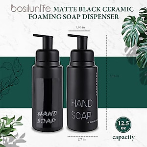 Bosilunlife Foaming Soap Dispenser - Foam Hand Soap Dispenser Pump Bathroom Foaming Hand Soap Dispenser Bottle Refillable Ceramic Black Foaming Soap Dispenser for Kitchen Sink