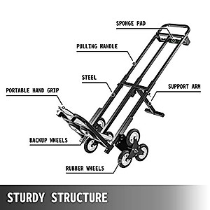 BestEquip Stair Climbing Cart 460lbs Capacity, Portable Folding Trolley with 6 Wheels, Stair Climber Hand Truck with Adjustable Handle for Pulling, All Terrain Heavy Duty Dolly Cart for Stairs
