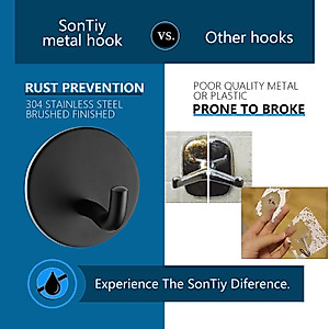 Metal Adhesive Hook Heavy Duty, Black Self Adheasive Towel Hook Strong Adhesion Hanging Hook Bathrooms Stick On Hooks, Rust-Proof Stainless Steel Adhesive Wall Hooks,6Pcs