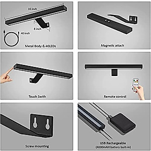 MIOBLUE Wireless Picture Lights,Rechargeable Battery Art Display Light with Remote Control, Dimmable/Timer Off Dartboard Light, 16 Inch Full Metal Accent Light with 40LEDs for Paintings, Picture,Frame