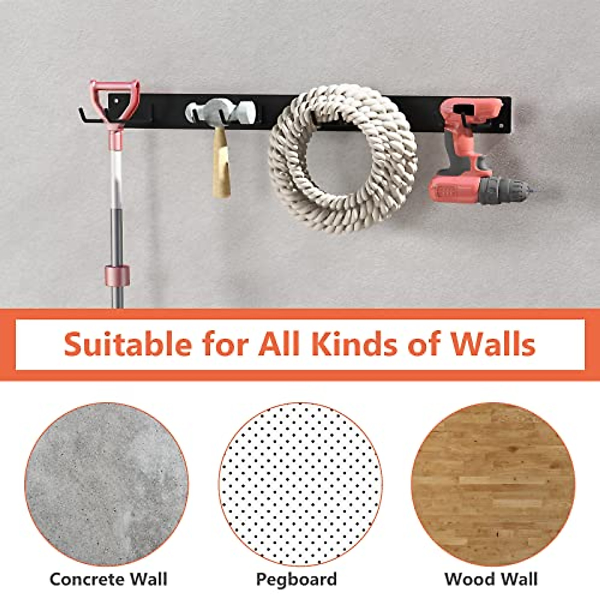 Goplus Garden Tool Organizer, Wall-Mounted Garage Tool Storage Rack with 8 Hooks, 36 Inch Yard Lawn Tool Hanger, Heavy Duty Metal Utility Rack for Shovel, Broom, Rake, Mop, Max Load 330 LBS