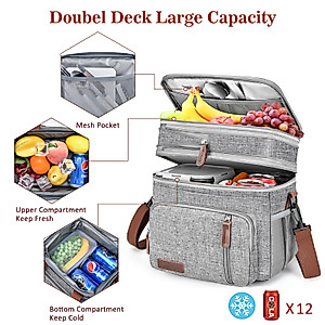 BAGNN Lunch Box & Lunch Bag for Women Men, Large Insulated Adult Lunch Box Leakproof Lunchbox Cooler Bag for Work Picnic Beach,16L, Gray