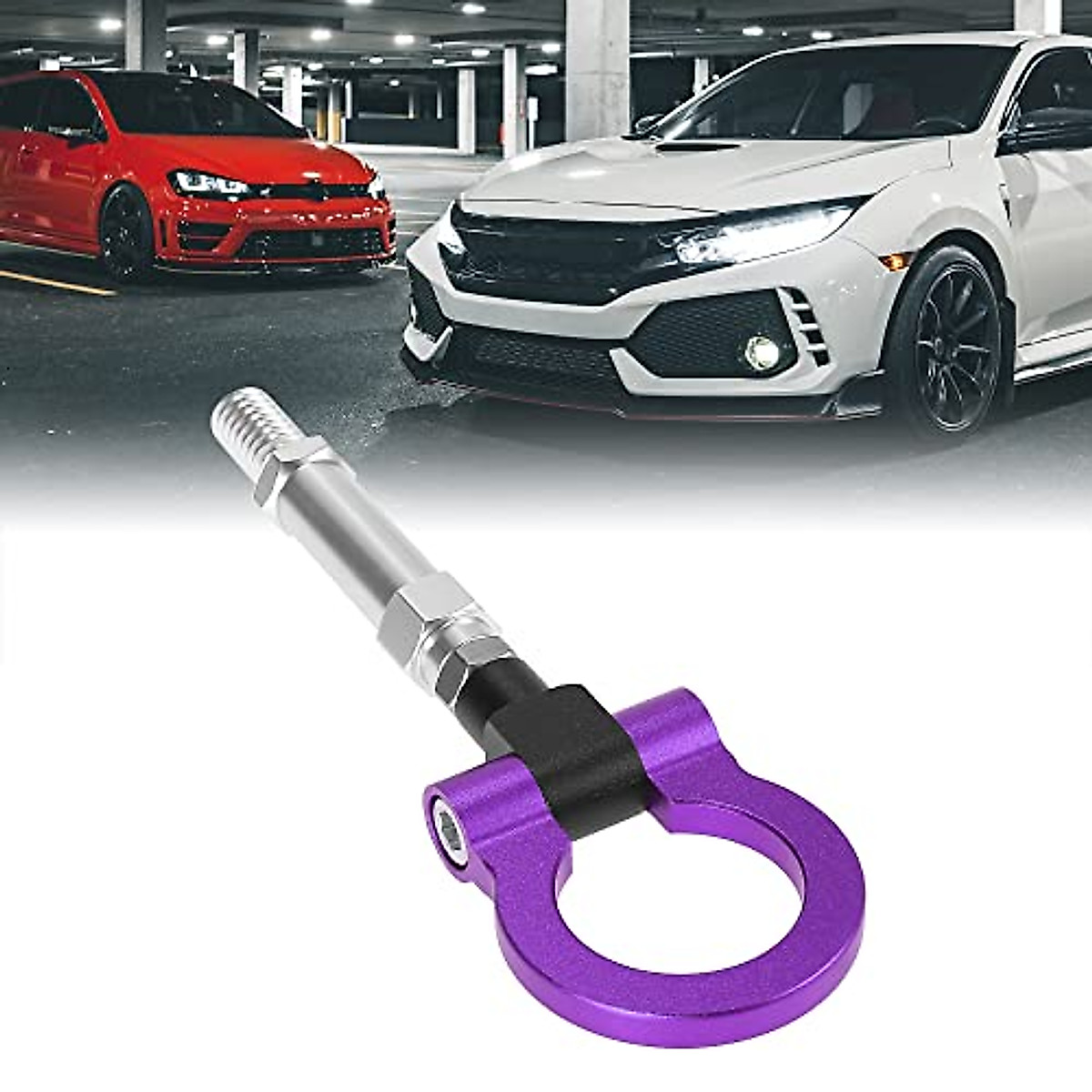 X AUTOHAUX Purple Aluminum Alloy Front Bumper Trailer Ring Eye Towing Tow Hook Screw for Volkswagen Golf GTI