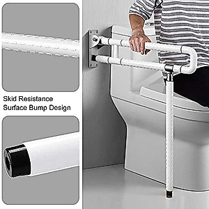Handicap Grab Bars for Bathroom, Foldable Stainless Toilet Grab Bar with Textured Grip, 29.5(L) x27.5(H) inches Flip Up Toilet Safety Rails with Leg for Elderly