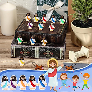 Bememo 12 Pcs Mini Jesus Figures Easter Original Little Jesus Figures Rubber Pocket Toys to Hide and Seek Religious Party Favors Sunday School Baptism Gifts(Rainbow Colors)