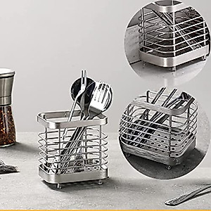 ANHORTS Kitchen Utensil Holder, Stainless Steel Sink Utensil Holder Countertop, Kitchen Utensil Drying Caddy, Cutlery Drainer for Kitchen Utensil, Rust-Proof Cutlery Utensil Organizer (silver)