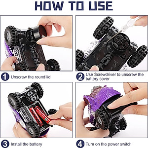 Dinosaur Cars, Dinosaur Toys for Kids 3-5 with LED Light & Sound, Dino Toddler Toys for 3+ Year Old Boys Girls Birthday Gifts ， Automatically Change Direction Dinosaur Truck Toys (Orange & Green)