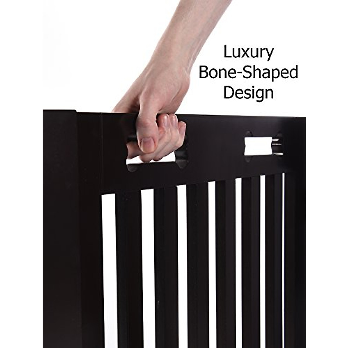 Arf Pets Freestanding Dog Gate with Door, 4 Panel 360° configurable Wooden Fence, 80" Wide, 31.5" Tall, Foldable, Set of Foot Supporters Included, for The House - Indoor Use