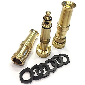 Hose Nozzle High Pressure for Car or Garden - Made in USA - Solid Brass - 2 Nozzle Set - Adjustable Water Sprayer from Spray to Jet - Heavy Duty - Fits Standard Hoses - with Gardening Secret E-Book