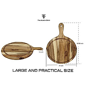 Acacia Wood Round Serving Board, Made In Vietnam 14 x 18.5 x 0.6 Inch
