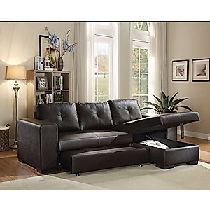 ACME FURNITURE Lloyd Black Faux Leather Sectional Sofa with Sleeper