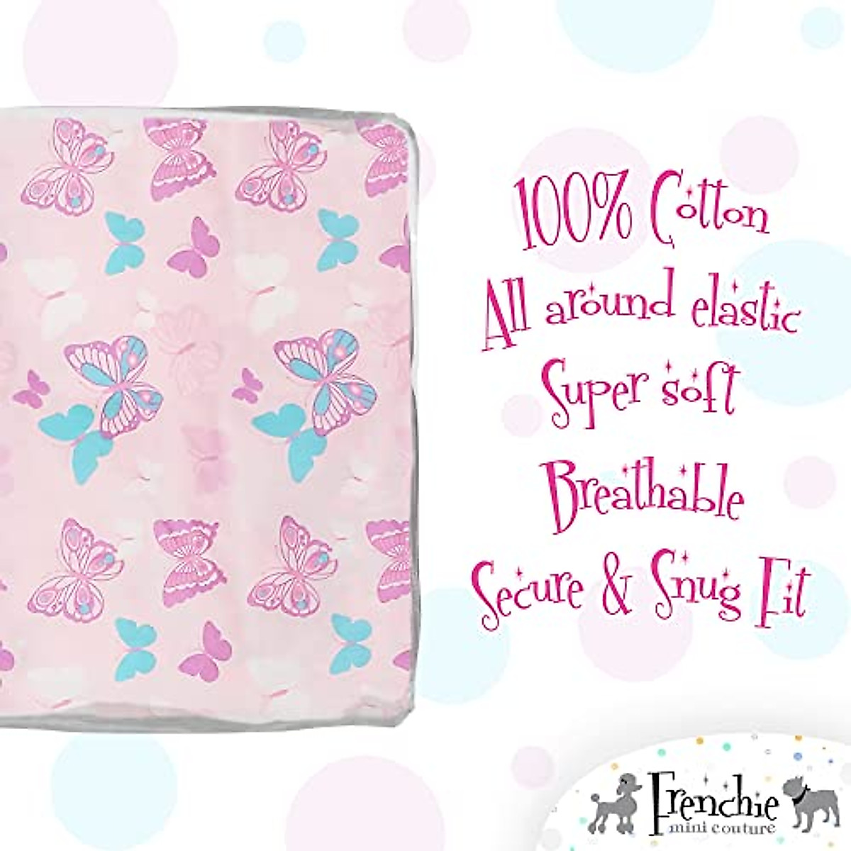 Frenchie Mini Couture, Fitted Crib Sheet Single, 100% Woven Cotton, Toddler Fitted Sheet, Fits Standard Size Baby Mattress 28 x 52 x 8in, Butterfly (Pink)