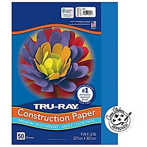 Tru-Ray® Heavyweight Construction Paper, Blue, 9" x 12", 50 Sheets