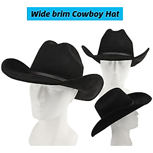 BESOOGII Wide Brim Felt Cowboy Hat for Women Men Western Cowgirl Hats (L, Black)