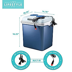 Lifestyle by Focus Electric Travel Cooler/Warmer Portable Camping Cooler Hard Cooler Ice Chest for Car, Home, Beach, Fishing, Camping, Party (Blue) - 34 Quart, Holds 48 cans