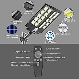 Deepn 1500W Solar Street Light Outdoor Waterproof 120000 Lumens Dusk to Dawn Solar Flood Light Motion Sensor, LED Solar Lights with Remote Control for Parking Lot, Backyard