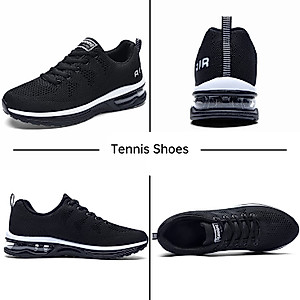 QAUPPE Womens Fashion Lightweight Air Sports Walking Sneakers Breathable Gym Jogging Running Tennis Shoes (Black US 10.5 B(M)