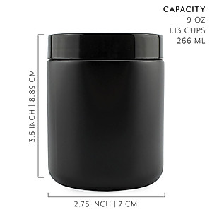 Cornucopia 8oz Black Coated Glass Jars (6-Pack); Cosmetic Jars with Black Plastic Lids and Black Matte Exterior, 8-Ounce / 9-ounce Capacity