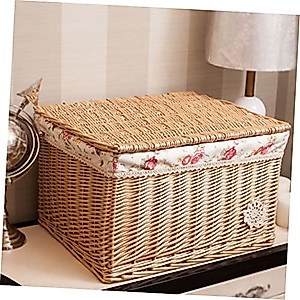 Cabilock Box Bedroom Cube Desktop Bin Bathroom and Clothes Cosmetic Rectangular Printed Rectangle with for Flower Liner Storage Rattan Woven Lid Container Organizer Clo Wicker
