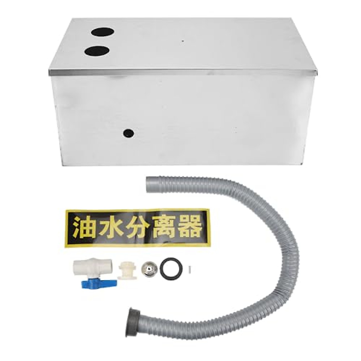 3 Stage Filtration Grease Trap, Stainless Steel Grease Interceptor 50x25cm Dual Holes, Heavy Duty Oil Water Separator for Home Kitchen, Petrochemical, with Large Capacity and