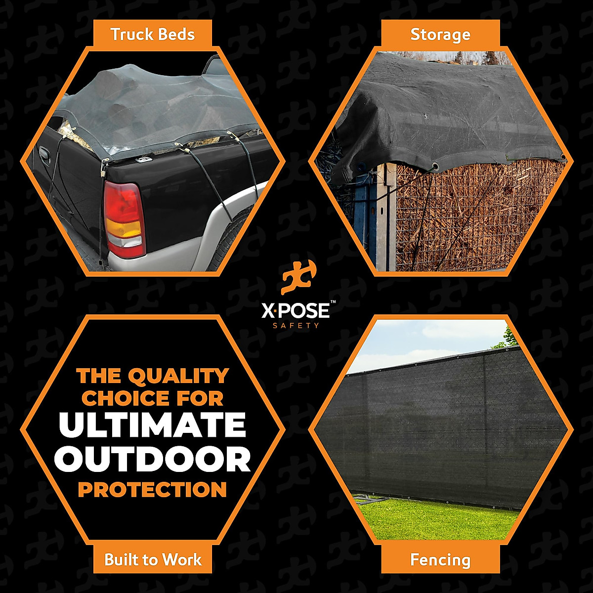 Xpose Safety Heavy Duty Mesh Tarp – 8’ x 10’ Multipurpose Black Protective Cover with Air Flow - Use for Tie Downs, Shade, Fences, Canopies, Dump Trucks – Tear Resistant
