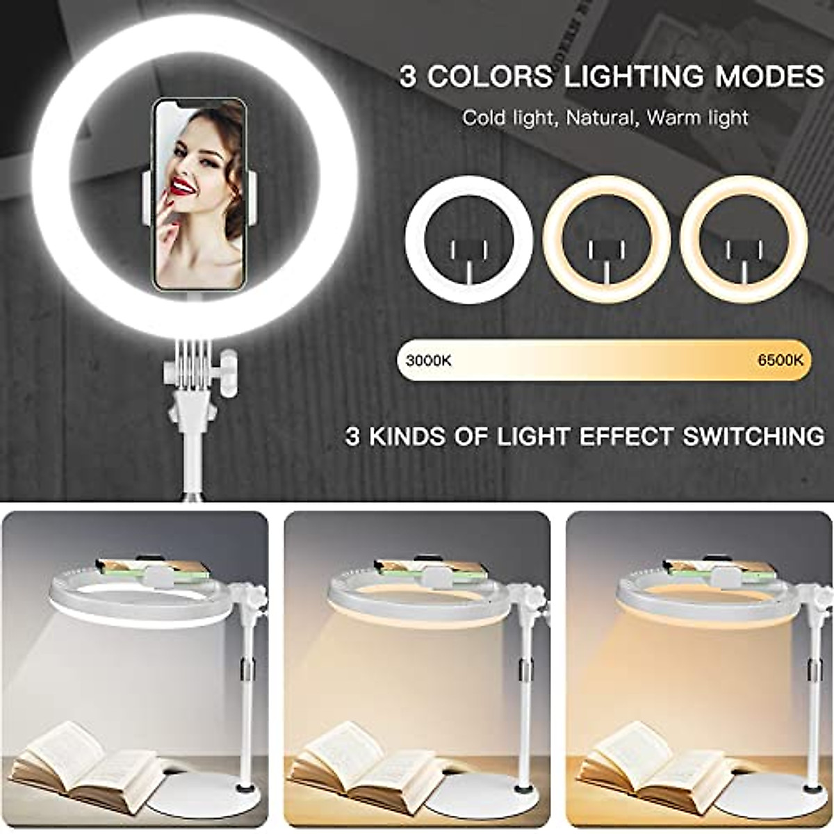 Video Conference Lighting for Laptop Computer, 10.5'' Selfie Ring Light with Stand and Phone Holder for Remote Working, Zoom Meeting Calls, Webcam Lighting, Live Streaming, Video Recording (White)