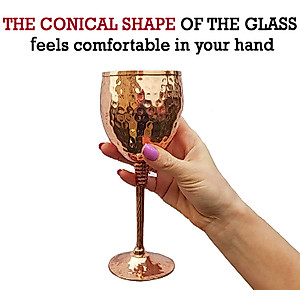 Copper wine glasses set of 2 – 11oz gleaming 100% solid hammered copper wine cups on brass copper plated stems – a gift for men and women – great glasses for red or white wine and Moscow mules