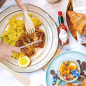 4 Pack Travel Utensil Set with Case, Wheat Straw Reusable Spoon Knife Forks Tableware, Portable Cutlery for Adult Travel Picnic Camping or Birthday, Anniversary Use (Beige)