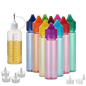 fengwanda 11pcs empty colourful liquid bottle 10pcs 60ml PET dropper bottle 1pcs 120ml liquid needle bottle with 10pcs Gift Sticker Labels mix color