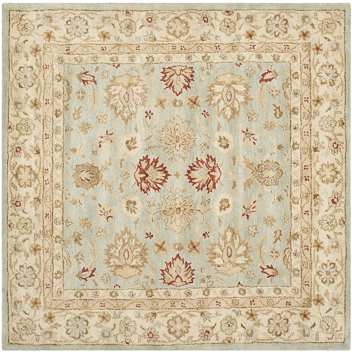 SAFAVIEH Antiquity Collection Area Rug - 6' Square, Grey Blue & Beige, Handmade Traditional Oriental Wool, Ideal for High Traffic Areas in Living Room, Bedroom (AT822A)