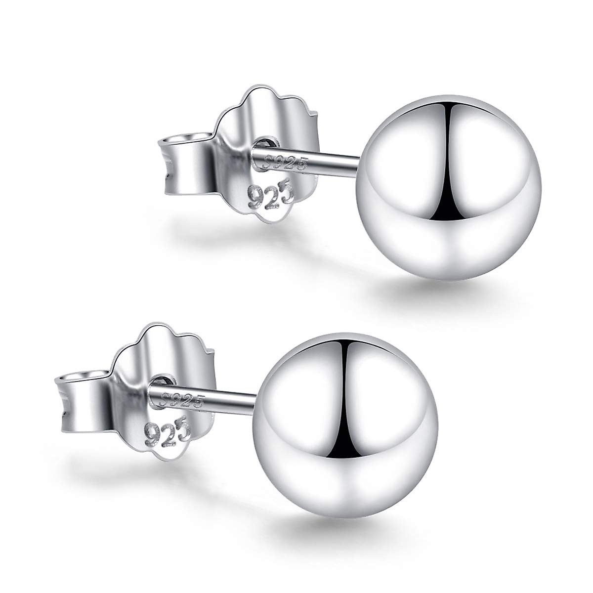 18K White Gold Plated Sterling Silver Ball Stud Earrings 3mm-8mm Options, Simple Polished Ball Studs Hypoallergenic Jewelry (3mm)