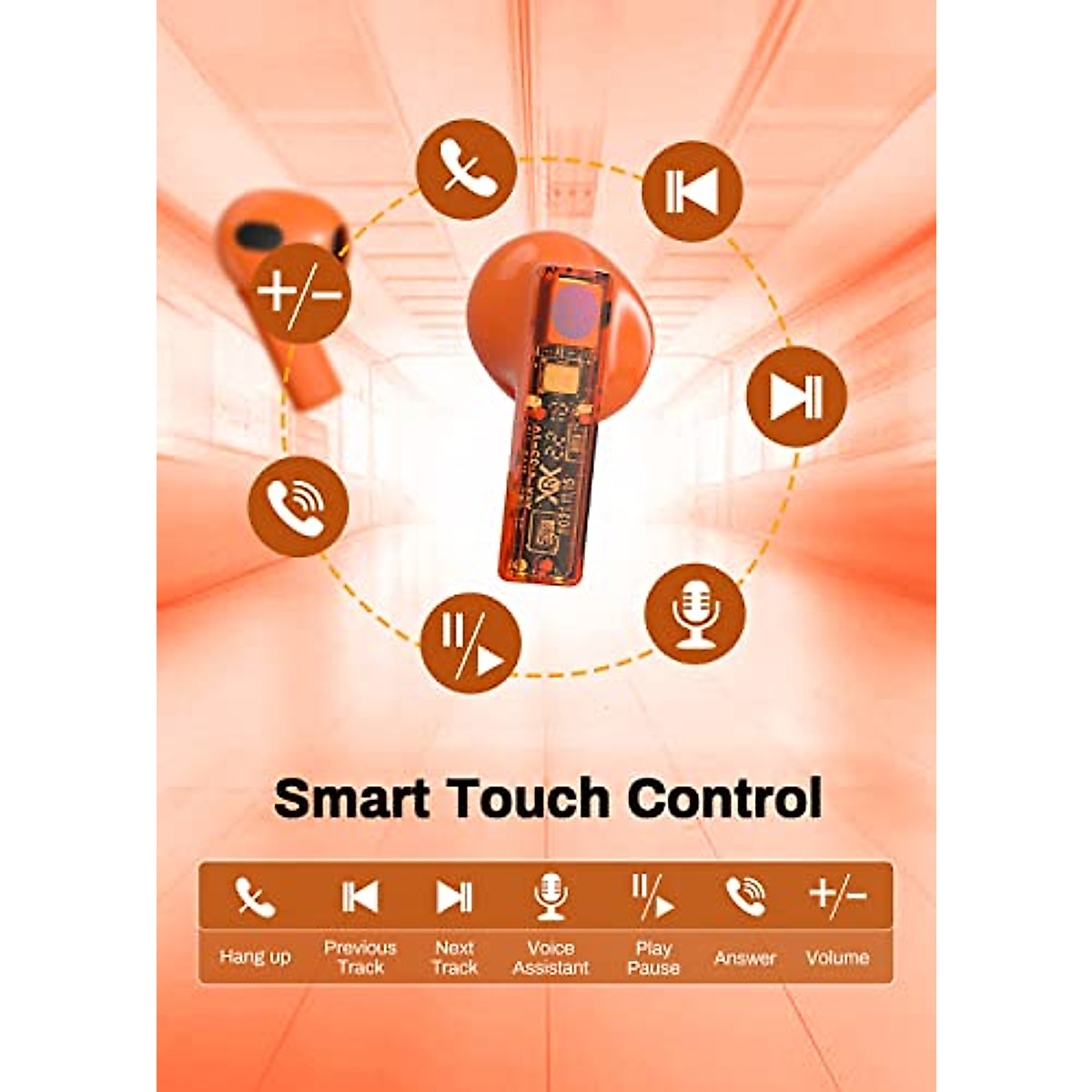 Wireless Earbuds, Bluetooth 5.2 Earbuds 30H Playtime Bluetooth Headphones with Charging Case True Wireless Earbuds with Microphone, Bluetooth Headphones for Sport Working Running Fitness (Orange)