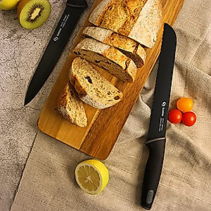 SANHUI 17 in 1 Black Knife Sets Acrylic Stand Stainless Steel Kitchen Knife Set with Block Contain 8 Piece Chef Knife Set 6-Piece Black Steak Knives with Scissor and Vegetable Peeler Knife