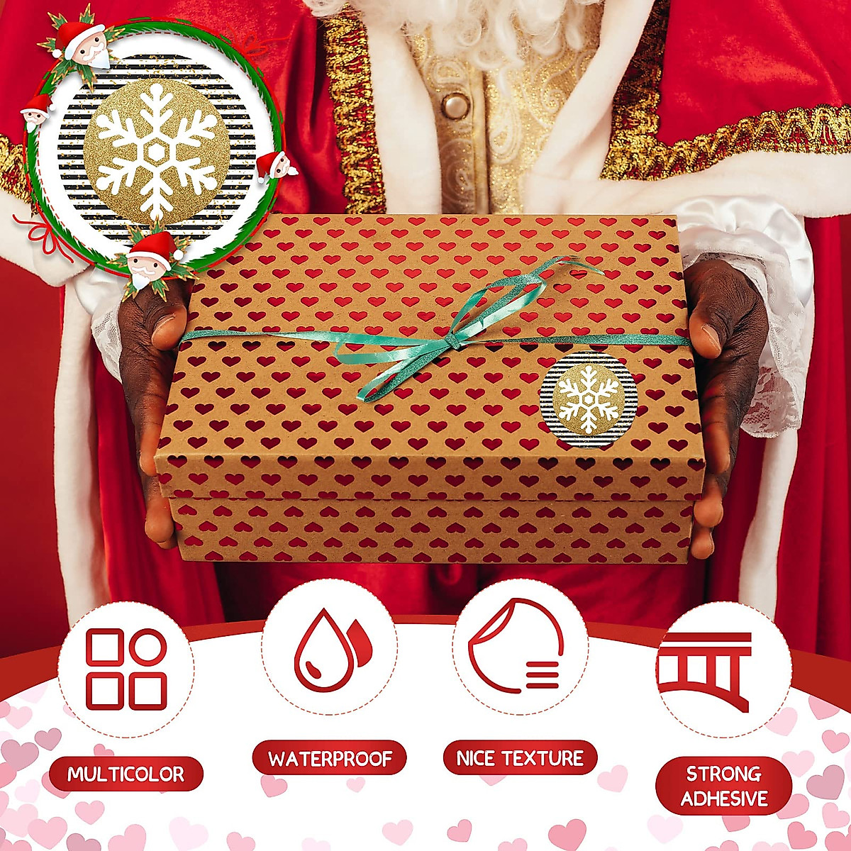 500 Pieces 1.5 Inch Snowflake Christmas Stickers Winter Holiday Stickers Xmas Stickers Black and Gold Snowflake Stickers Christmas Envelope Seals Decals for Christmas Party Favors Supplies Decoration