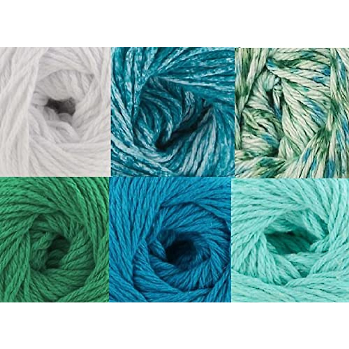 Premier Home Cotton Yarn 6-Pack Bundle with Bella's Crafts Stitch Markers (Green Blue Asst 102)