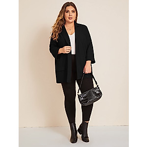 WDIRARA Women's Plus Size Long Sleeve Blazer Casual Open Front Cardigan Jacket Black 3XL