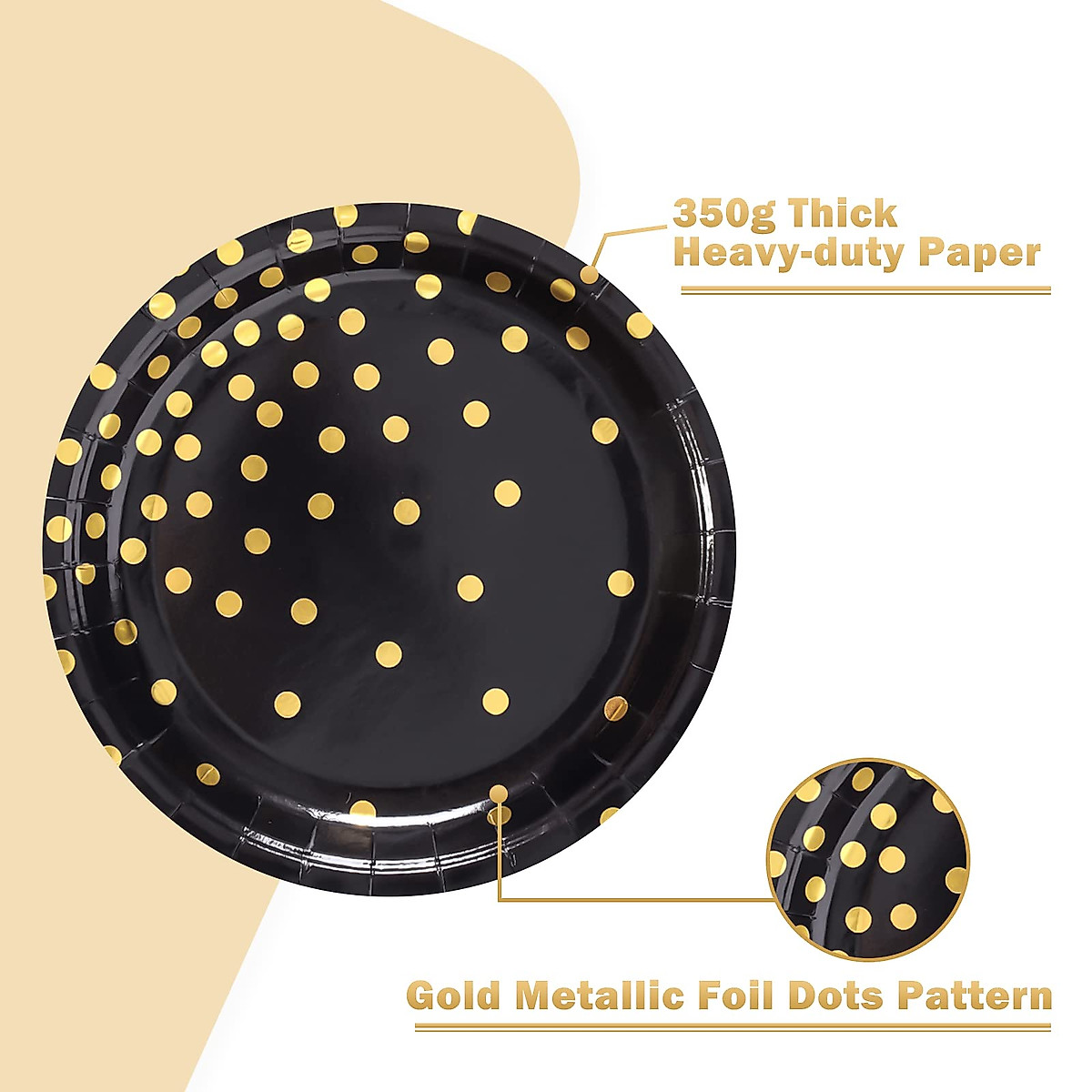 CENLBJ Black and Gold Party Supplies, Black Paper Dessert Plates for Birthday Graduation (50-Count)