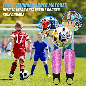 Shin Guards Soccer Youth Kids with Ankle Support Boys Girls Toddler Shin Pads Sleeves EVA Cushion Protection Reduce Shocks Injurie Calf Protective Gear for 4 5 6 7 8 9 10 11 12 Years Old (S, Pink)