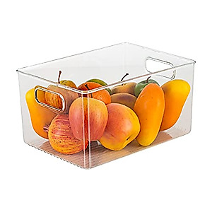 Simplify Large Bin | Multi-Purpose | Cabinet & Refrigerator Storage | Bathroom | Office | Carrying Handles | Transparent Clear Vertical Stripe Organizer