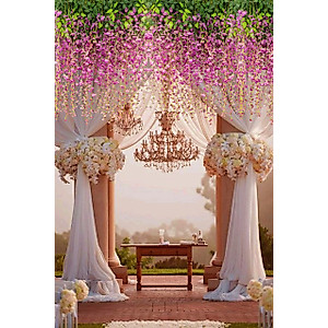 TINGE TIME 12Pcs Wisteria Hanging Flowers Garland Artificial Wisteria Vine Silk Hanging Flower for Home Garden Outdoor Ceremony Wedding Arch Floral Decor (Purple)