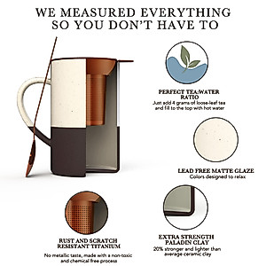 Mora Ceramics Tea Cup with Loose Leaf Infuser, Spoon and Lid, 12 oz, Microwave and Dishwasher Safe Coffee Mug - Rustic Matte Ceramic Glaze, Modern Herbal Tea Strainer - Great Gift for Women, Garnet