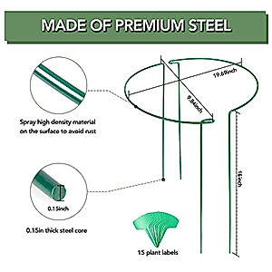 Joyhalo 12 Pack Plant Stakes for Outdoor Plants, 16 Inch Plant Support Stakes, Peony Supports for Outdoor Plants, Peony Cage with 15 Pcs Plant Labels, Flower Stakes Peonies Support Cages for Plants