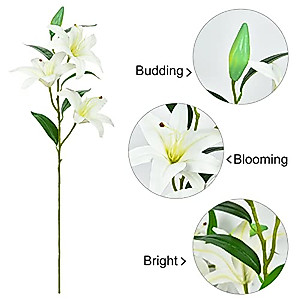 Shiny Flower 9 Heads Artificial Flower Bouquet Artificial Lily Flowers Fake Easter Tiger Lily Floral Arrangements Wedding Bouquets Home Office Garden Party Hotel Decoration 3 Pcs White 39.4 inch