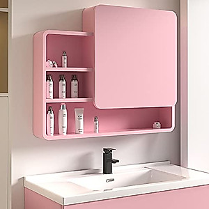 Medicine Cabinet Bathroom Mirror Cabinet Solid Wood Hidden Mirror Cabinet Simple Bathroom Mirror with Shelf Wall-Mounted Mirror Box Pink Locker (Color : Yellow, Size : 60 * 75 * 13.5cm)