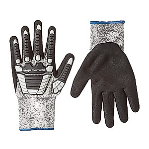 AmazonCommercial 13G SilverSilk & Sandy Nitrile Gloves with Impact Protection (Grey/Black), Size XL, 1-Pair