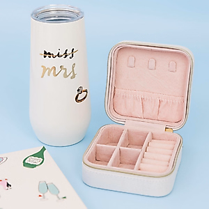kate spade new york Bridal Acrylic Tumbler with Straw Bundle with Small Travel Jewelry Case Organizer (Miss to Mrs)