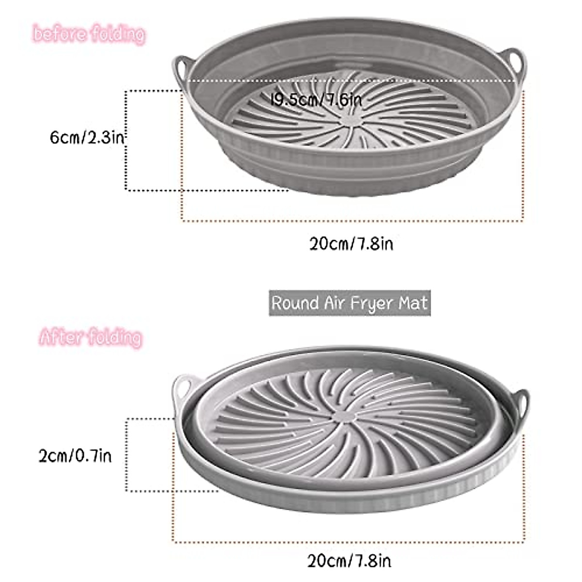 HIDDIT Foldable Air Fryer Silicone Pan, Set of 2 Air Fryer Silicone Lined Baking Pan Tray Multifunctional Grilling Mat Food Safe Non-Stick Air Fryer Basket Oven Accessories, Reusable (Color : Green,