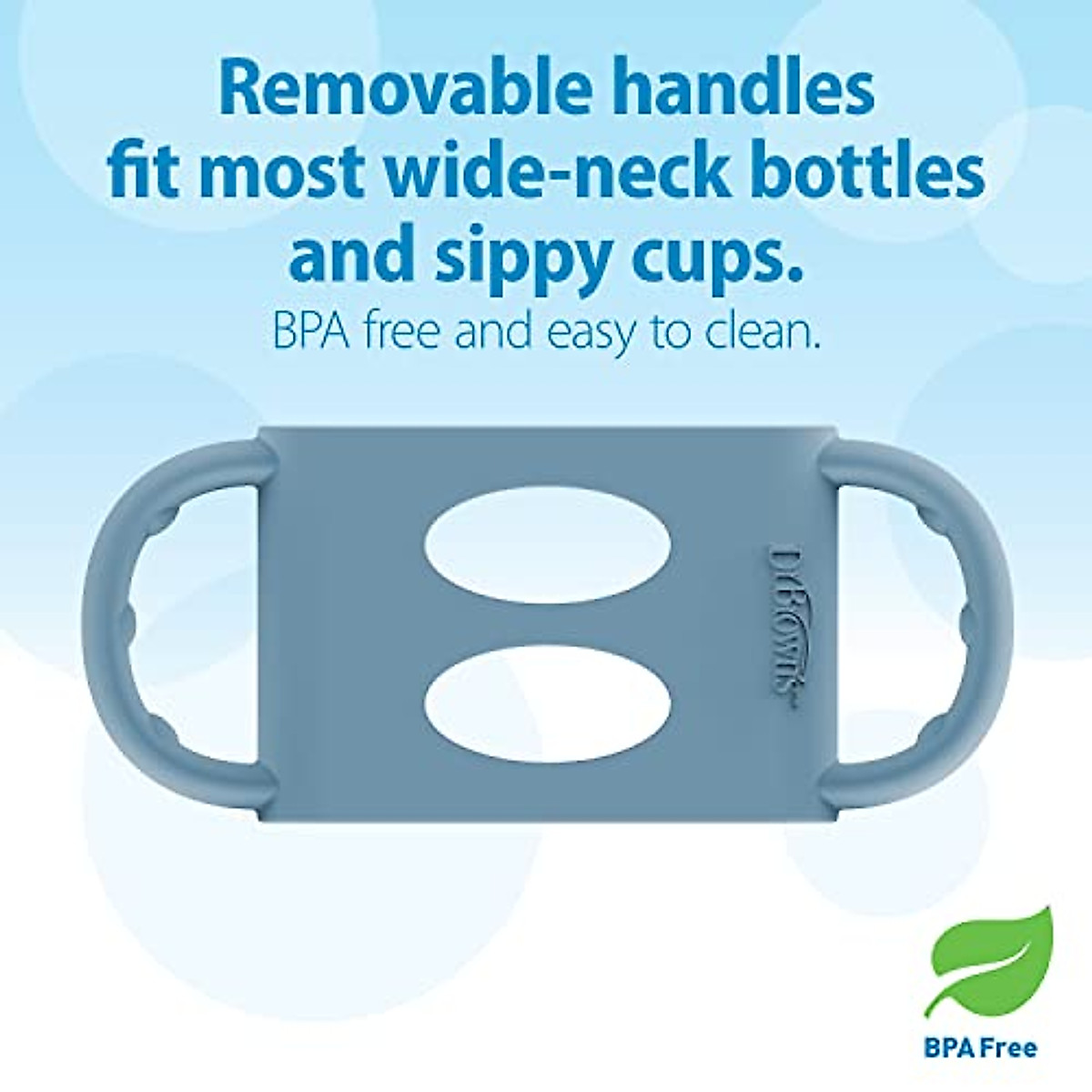 Dr. Brown's Milestones 100% Silicone Baby Bottle Handles, Wide-Neck, Removable Easy-Grip Transitional Sippy Cup Handles, Light Blue, 4m+, 2 Pack