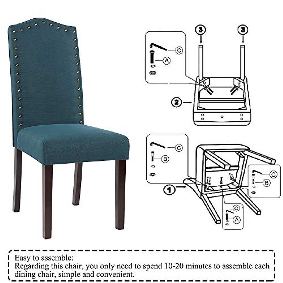 LSSPAID Dining Chairs Set of 4, High Back Fabric Upholstered Parsons Dining Room Chairs, Nail Head Trim Dining Chair, Turquoise