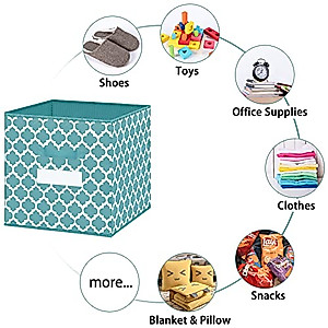 homyfort Cube Storage Organizer Bins 13x13 - Fabric Storage Cubes Bin Foldable Baskets Square Box with Labels and Dual Handles for Shelf, Nursery, Cabinet, Clothes, Toys, Set of 4 (Teal Blue)